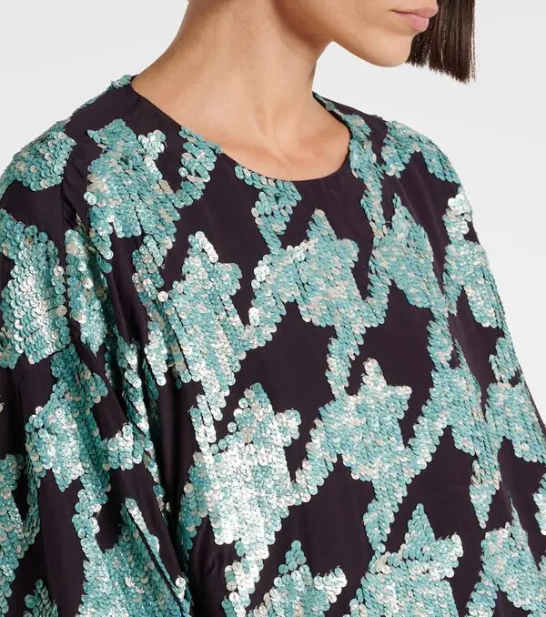 Dries Van Noten Sequined Houndstooth Silk Sweatshirt