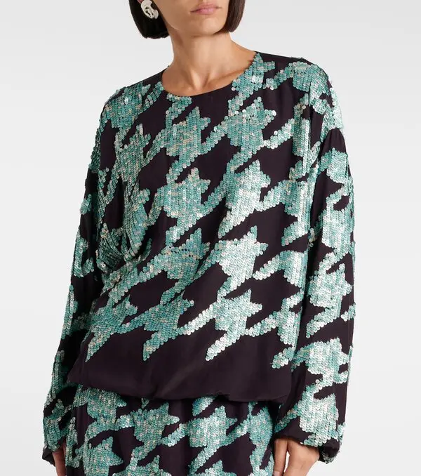Dries Van Noten Sequined Houndstooth Silk Sweatshirt