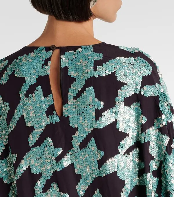 Dries Van Noten Sequined Houndstooth Silk Sweatshirt