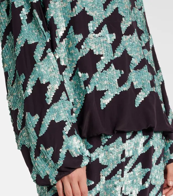 Dries Van Noten Sequined Houndstooth Silk Sweatshirt