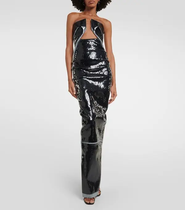 Rick Owens Strapless Sequined Gown