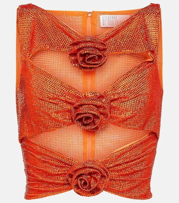 Giuseppe Di Morabito Embellished Cutout Crop Top - Orange
