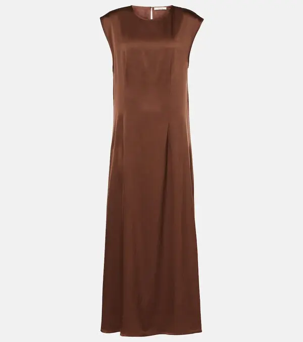 Asceno Rose Silk Satin Maxi Dress - Brown