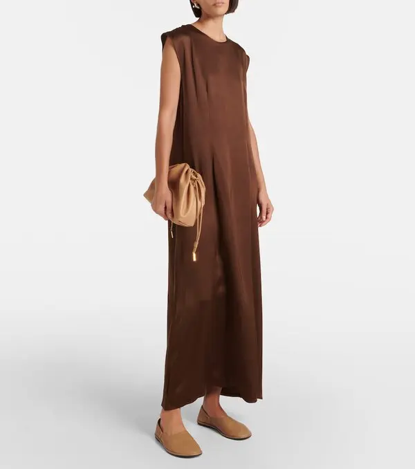 Asceno Rose Silk Satin Maxi Dress