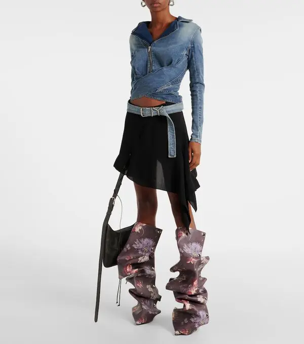 Y/project Snap 100 Floral Leather Knee-high Boots