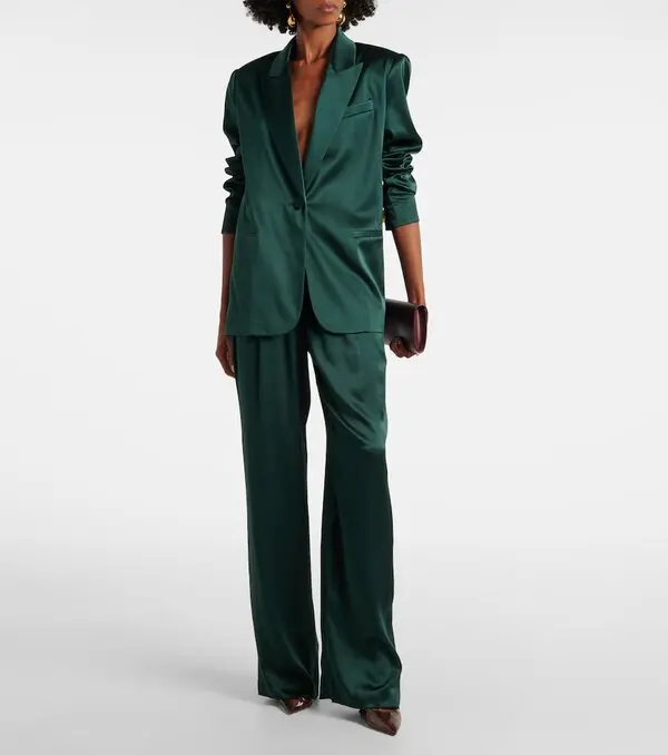 THE SEI Pleated Silk Charmeuse Wide-leg Pants