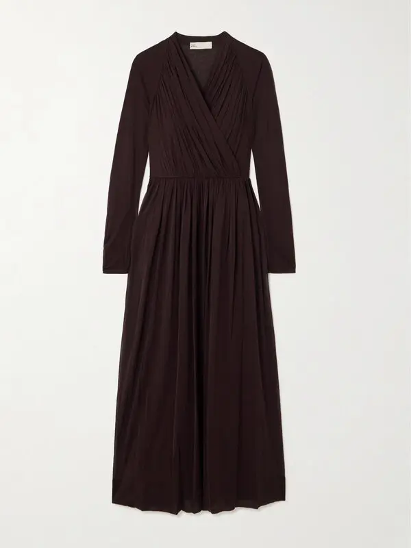 Tory Burch Wrap-effect Gathered Jersey Midi Dress - Brown