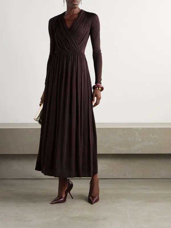 Tory Burch Wrap-effect Gathered Jersey Midi Dress