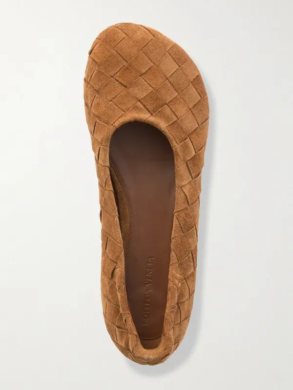 Bottega Veneta Atomic Intrecciato Suede Ballet Flats - Brown