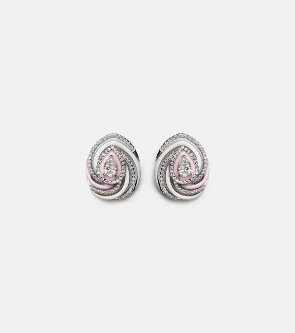 KAMYEN Oceane 18k White Gold Diamond And Enamel Earrings - Pink