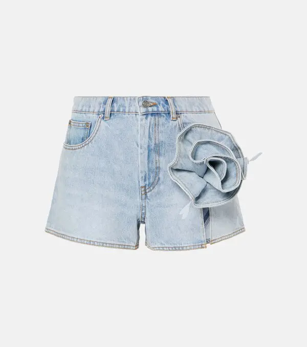 AREA Floral-appliqué Denim Shorts - Blue