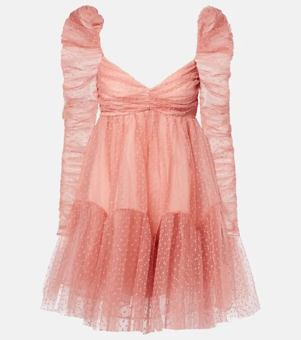 Zimmermann Ruched Point D'esprit Tulle Minidress - Pink