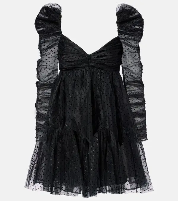 Zimmermann Point D'esprit Ruched Tulle Minidress - Black