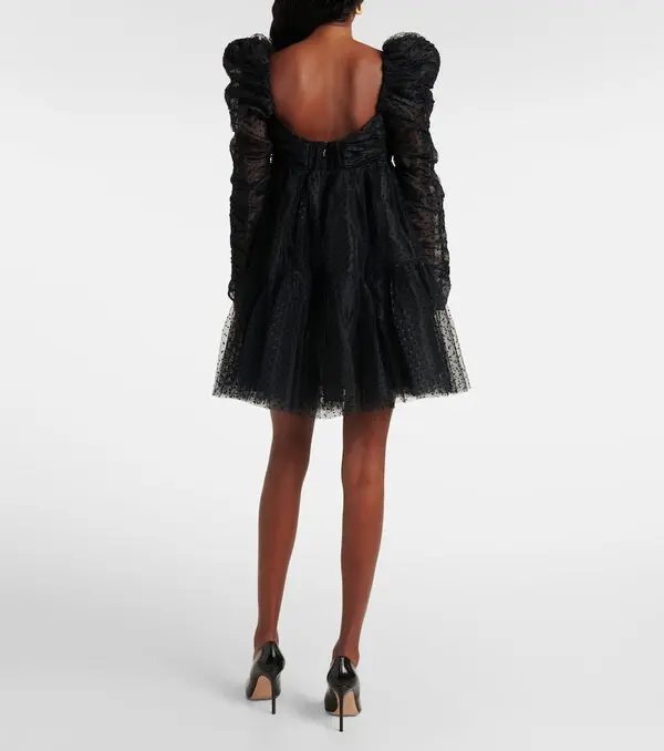 Zimmermann Point D'esprit Ruched Tulle Minidress - Black