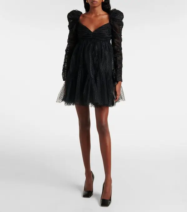 Zimmermann Point D'esprit Ruched Tulle Minidress - Black