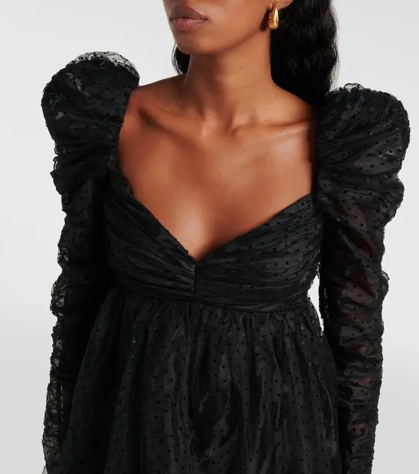 Zimmermann Point D'esprit Ruched Tulle Minidress - Black