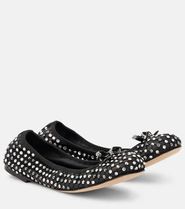 Rene Caovilla Crystal-embellished Leather Ballet Flats - Black