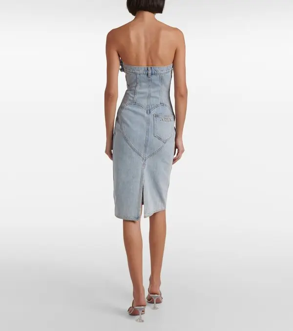 AREA Floral-appliqué Denim Midi Dress