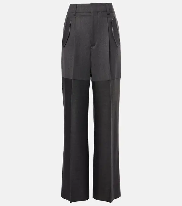 Victoria Beckham Paneled Wide-leg Wool Trousers - Black
