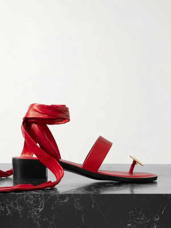 THE ROW Leather Band Embellished Sandals - Red
