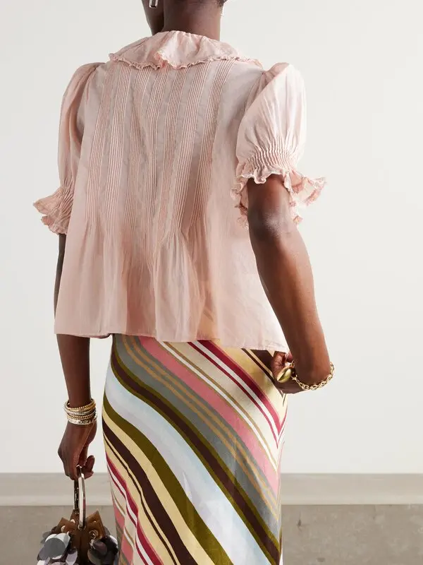 DÔEN Henri Lace-trimmed Ruffled Pintucked Organic Cotton-voile Blouse - Pink