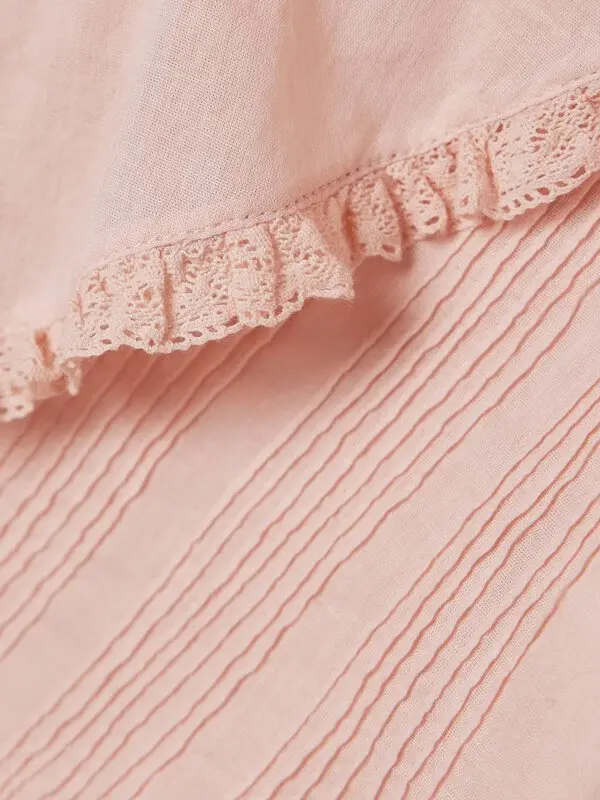 DÔEN Henri Lace-trimmed Ruffled Pintucked Organic Cotton-voile Blouse - Pink