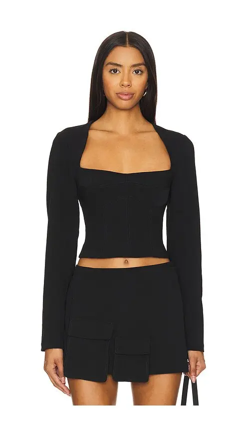 CAMILA COELHO Millie Long Sleeve Top - Black