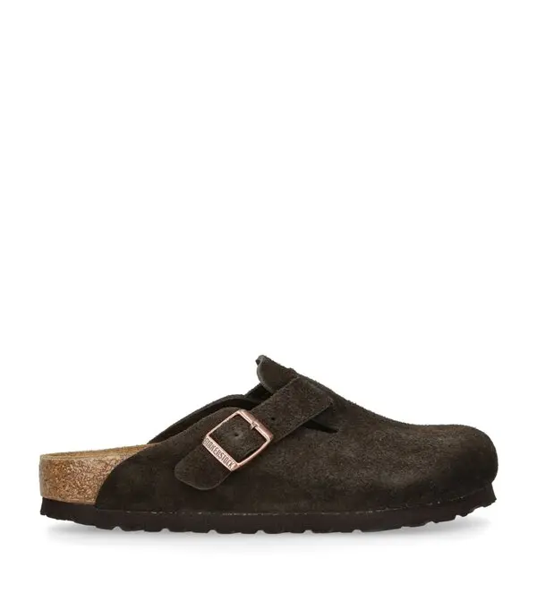 BIRKENSTOCK Suede Boston Clogs - Brown