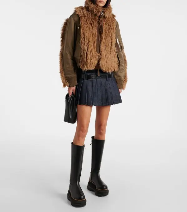 Sacai Faux Fur Trimmed Bomber Jacket