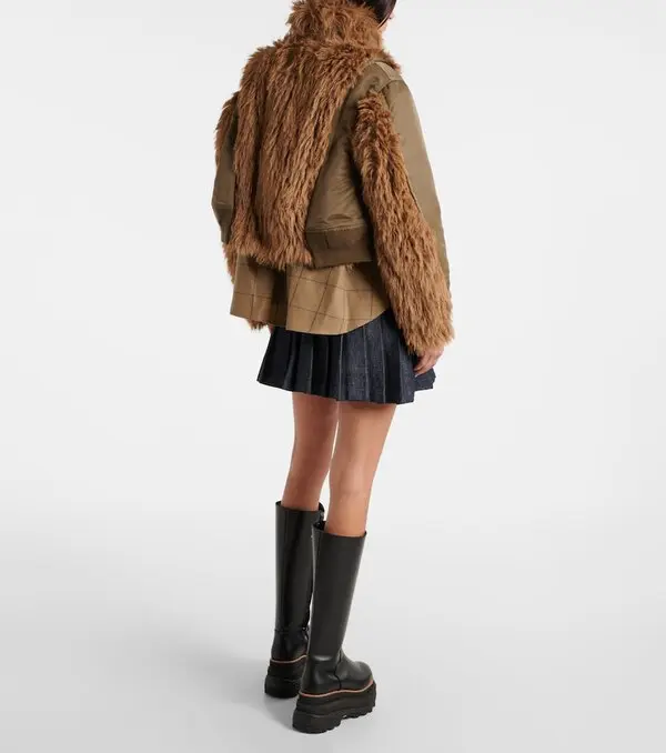 Sacai Faux Fur Trimmed Bomber Jacket