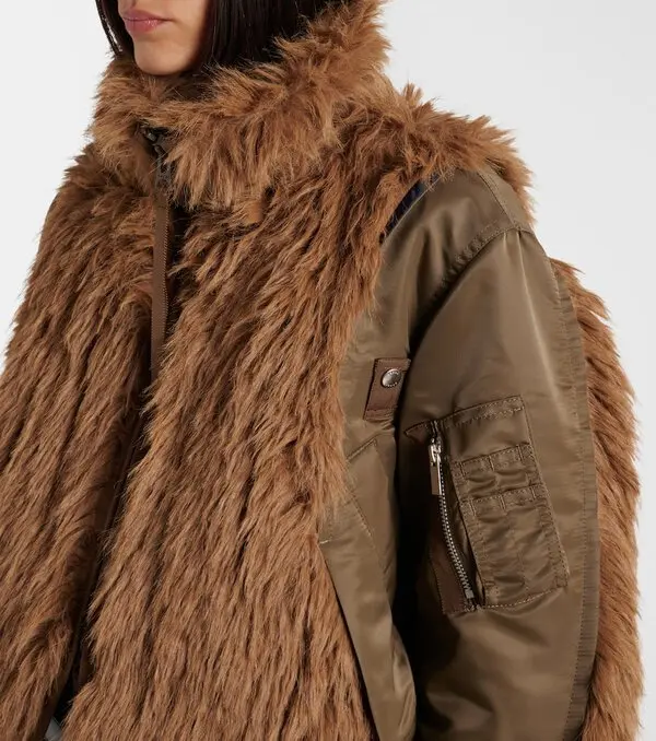 Sacai Faux Fur Trimmed Bomber Jacket