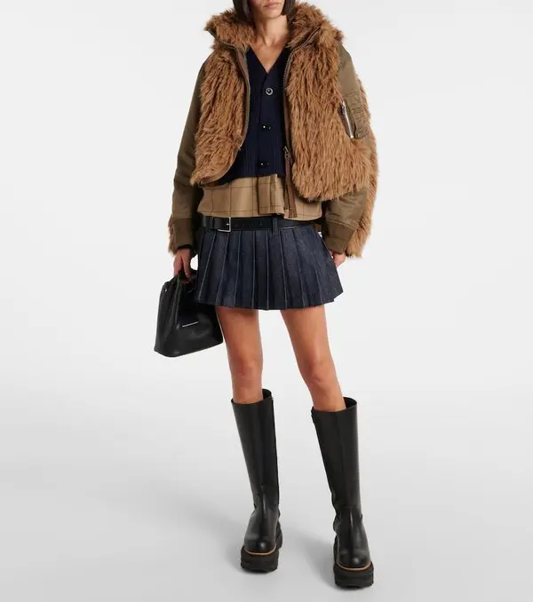 Sacai Faux Fur Trimmed Bomber Jacket