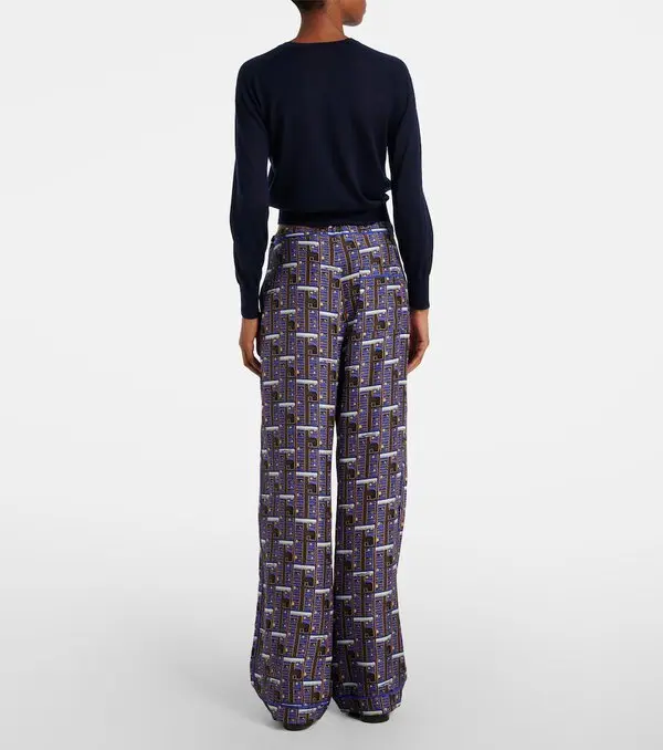 Burberry Checked Silk Straight-leg Trousers - Black