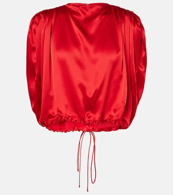 THE SEI Gathered Silk Satin Crop Top - Red