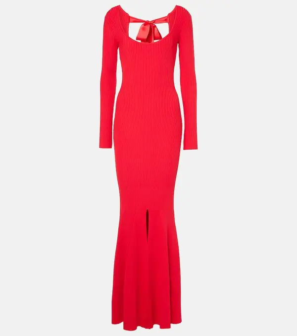 David Koma Open-back Ribbed-knit Gown - Red