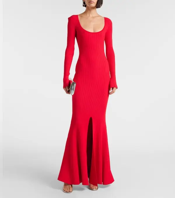 David Koma Open-back Ribbed-knit Gown