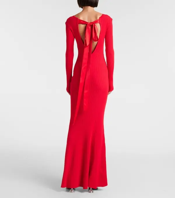 David Koma Open-back Ribbed-knit Gown