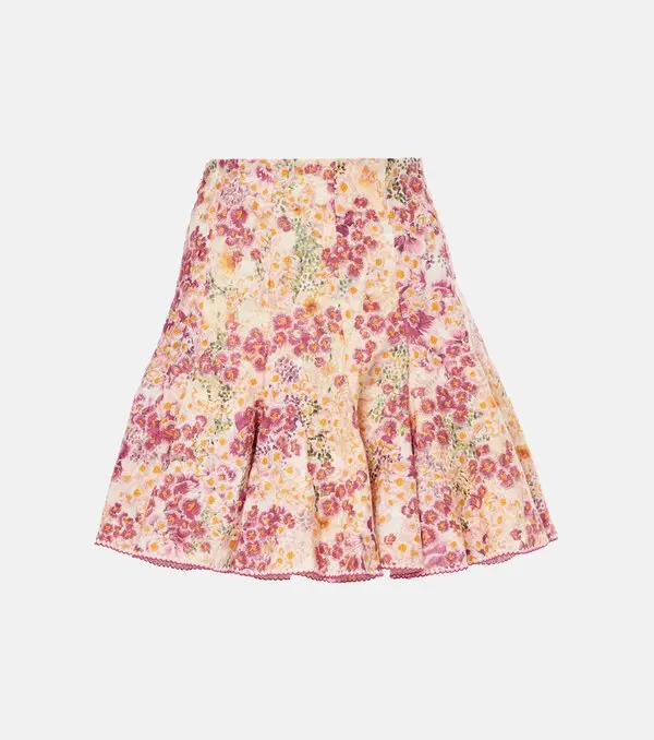 Agua Bendita Floral Linen Mini Skirt - Multicoloured