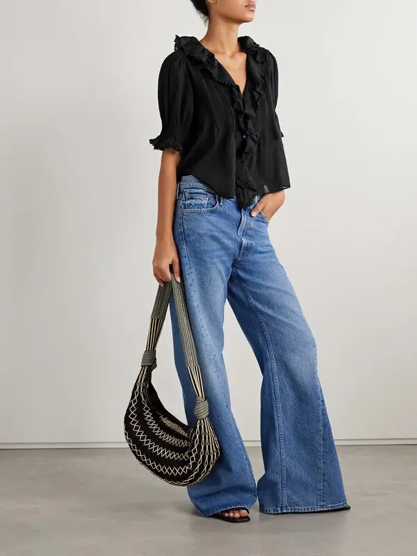 DÔEN Henri Ruffled Pintucked Organic Cotton-voile Top - Black