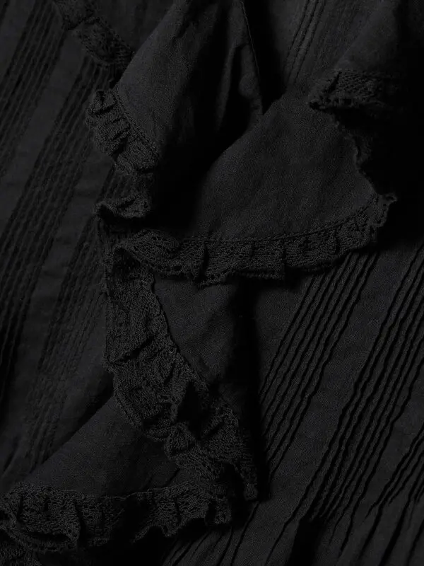 DÔEN Henri Ruffled Pintucked Organic Cotton-voile Top - Black