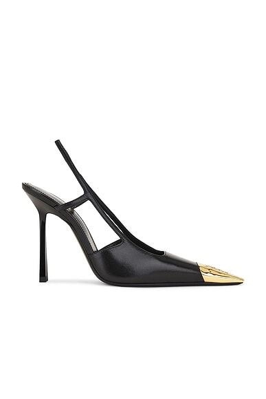 Saint Laurent Jeanne Slingback Pump With Gold-tone Cassandre Hardware - Nero