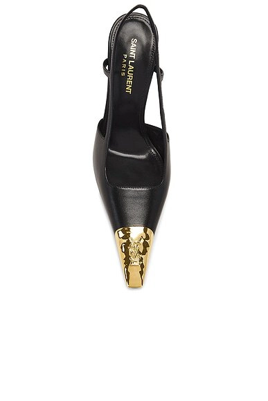 Saint Laurent Jeanne Slingback Pump With Gold-tone Cassandre Hardware - Nero