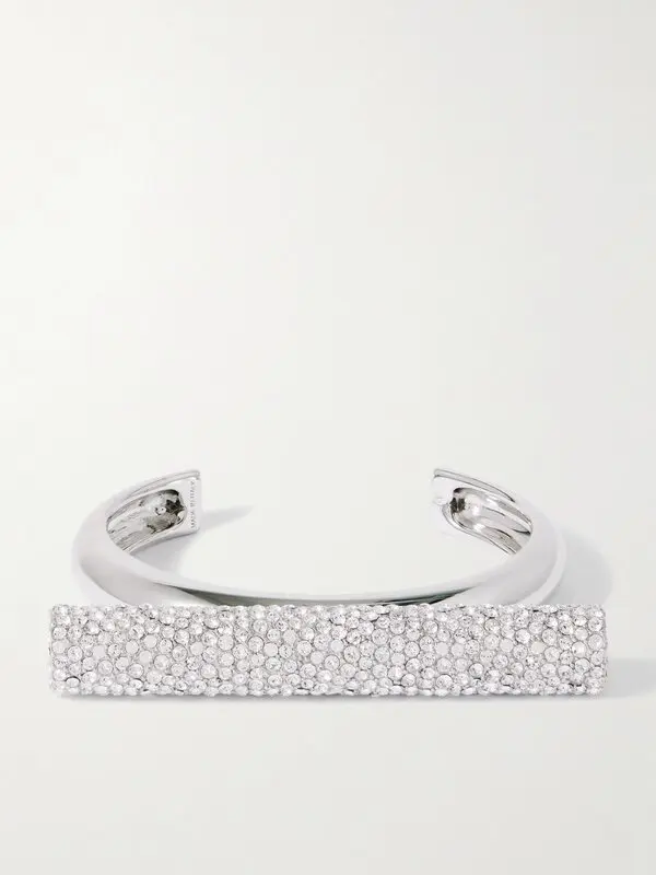 Alexander McQueen Tone Crystal T-bar Cuff - Silver