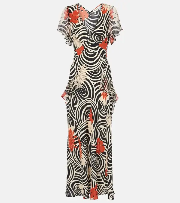 Rixo Evie Printed Silk Maxi Dress - White