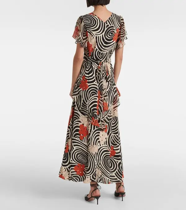 Rixo Evie Printed Silk Maxi Dress - White
