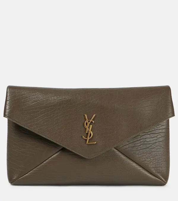 Saint Laurent Cassandre Large Leather Clutch - Green