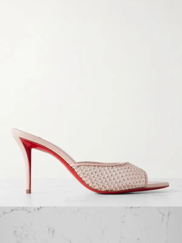 CHRISTIAN LOUBOUTIN Apostropha 80 Embellished Mesh And Leather Mules - Neutrals