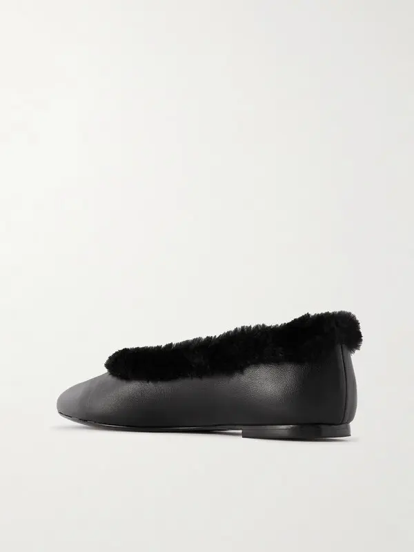 Staud Faux Fur-trimmed Leather Ballet Flats