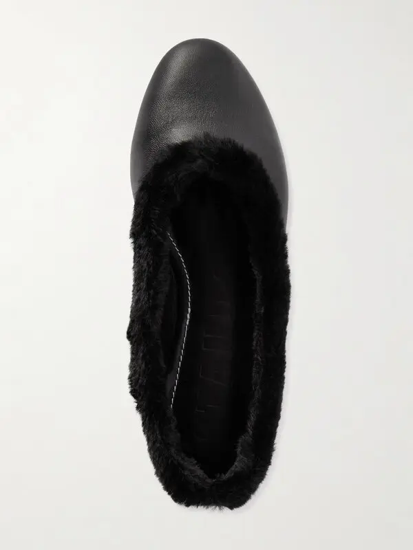 Staud Faux Fur-trimmed Leather Ballet Flats