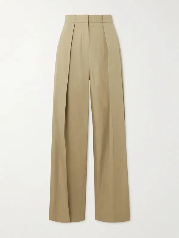 Balmain Pleated Cotton-poplin Wide-leg Trousers